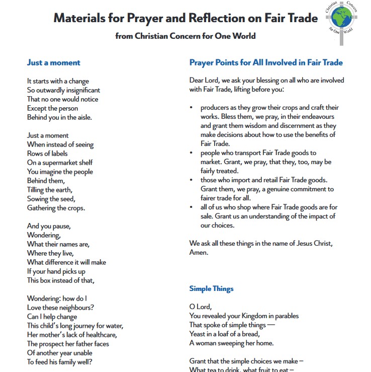 Fair Trade: Prayer, preaching and study - Christian Concern for One World